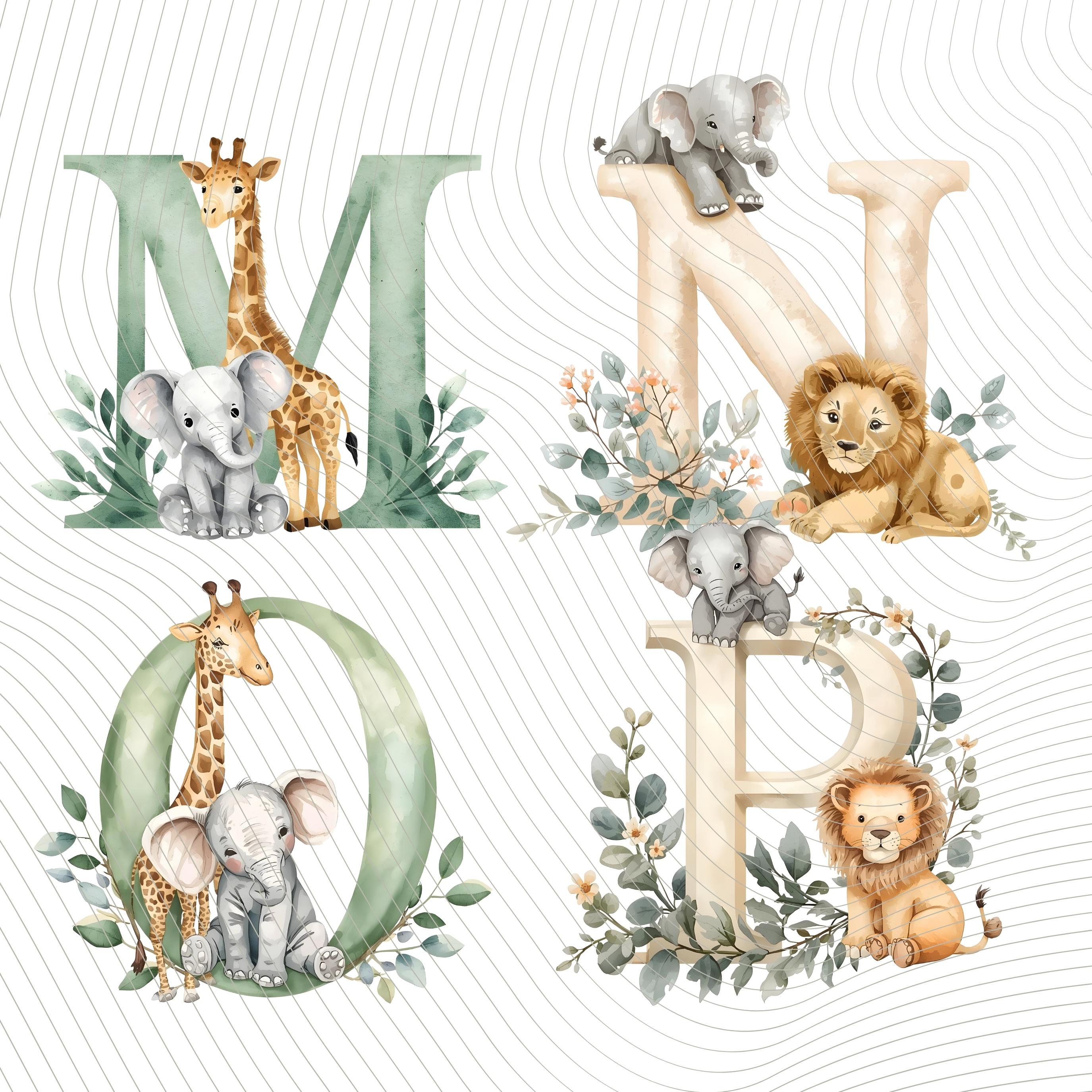 Safari Animal Alphabet Clipart, Watercolor Jungle ABC Letters (digital ...
