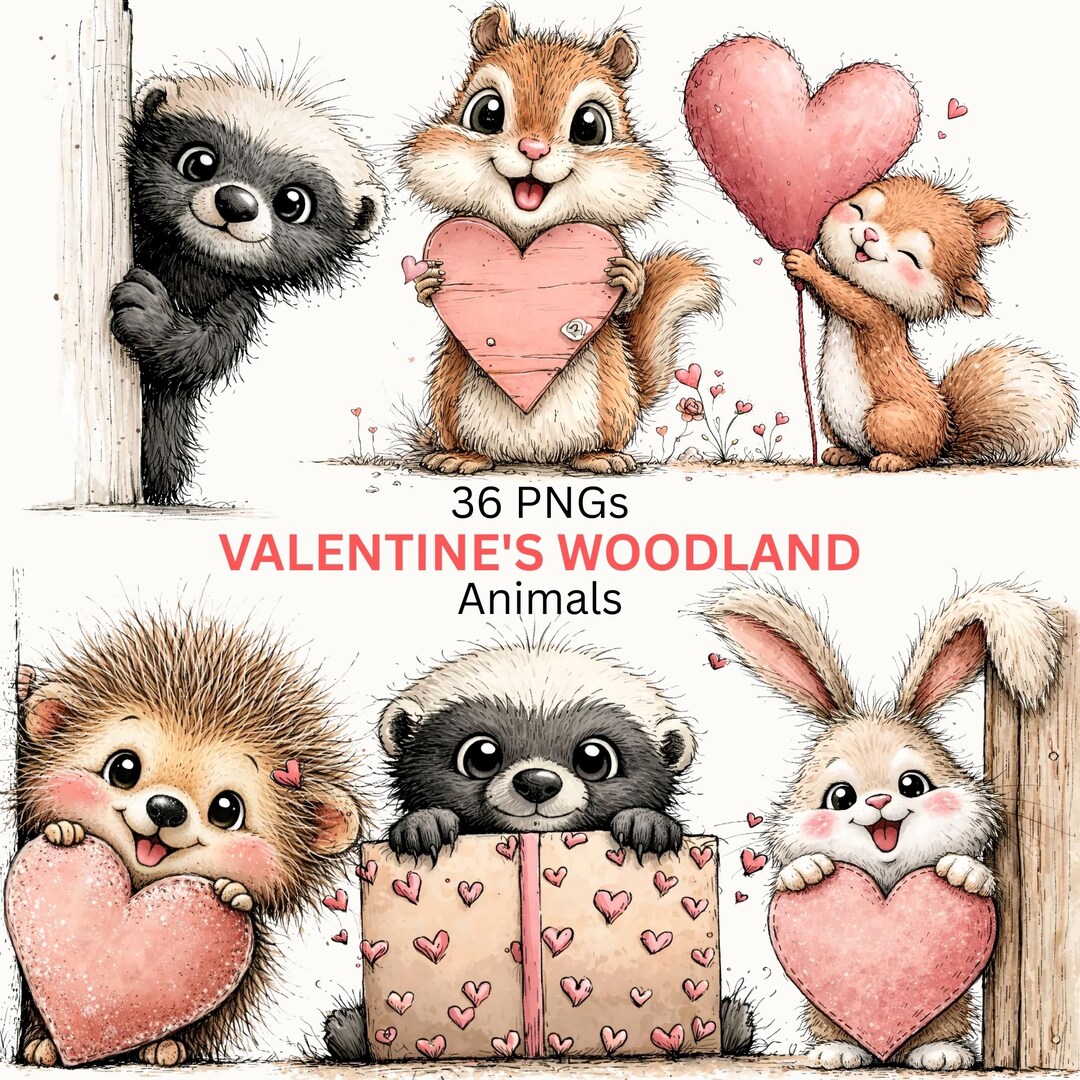 Woodland Animals Valentine Clipart PNG, Cute Forest Animals Watercolor ...
