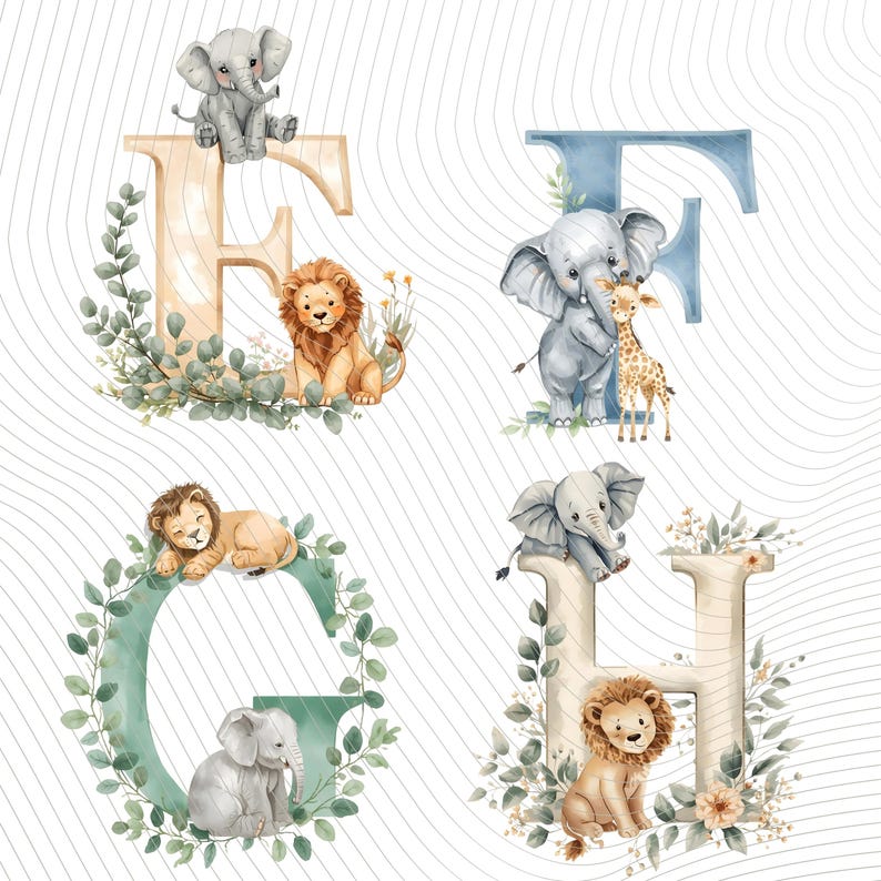 Safari Animal Alphabet Clipart, Watercolor Jungle ABC Letters (digital ...