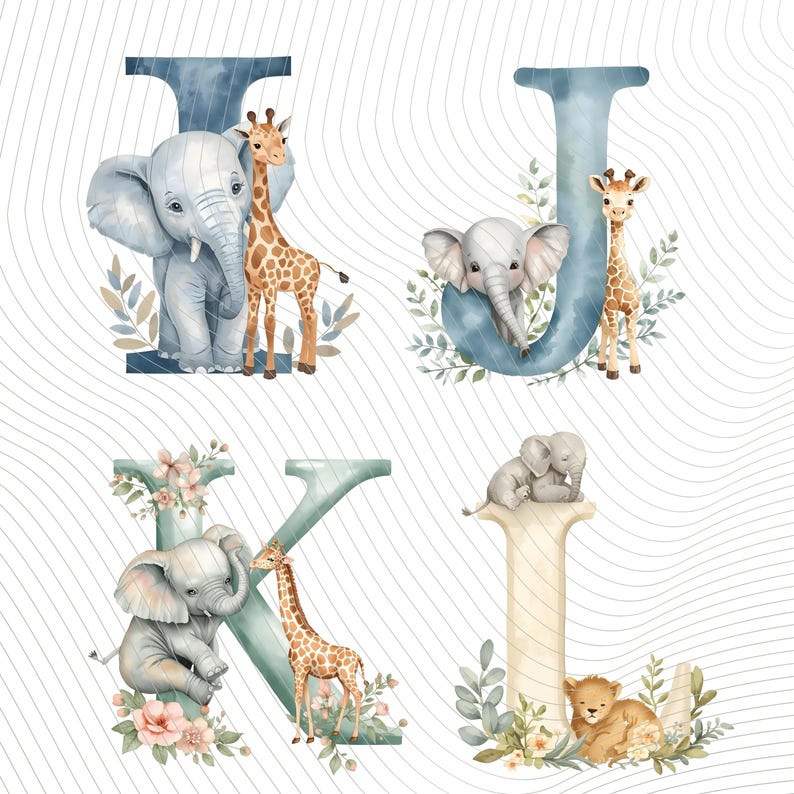 Safari Animal Alphabet Clipart, Watercolor Jungle ABC Letters (digital ...