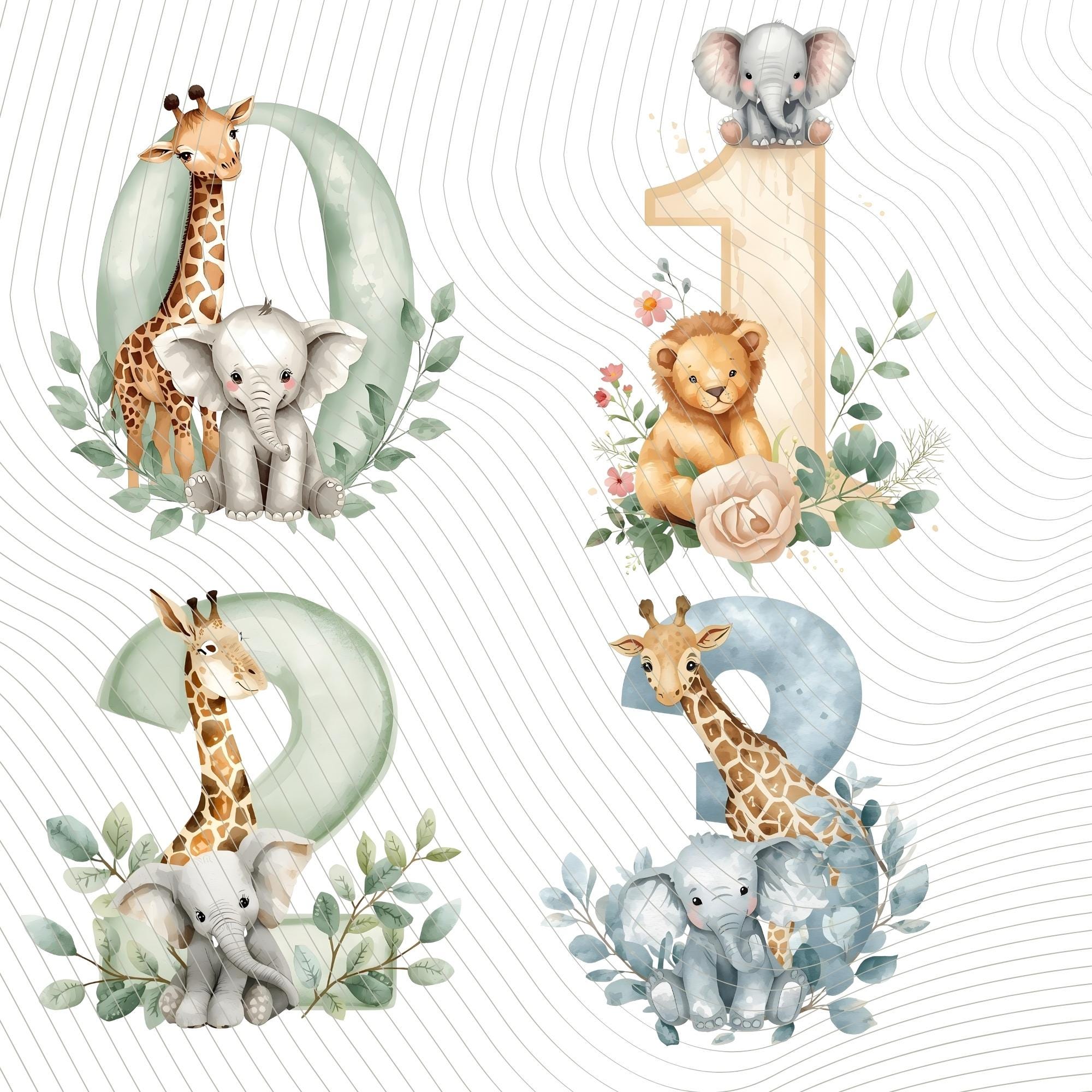 Safari Animal Numbers Clipart, Watercolor Jungle Counting Pngs (instant ...