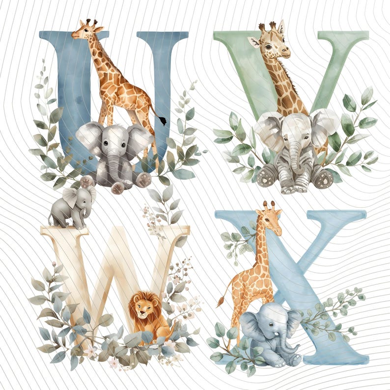 Safari Animal Alphabet Clipart, Watercolor Jungle ABC Letters (digital ...
