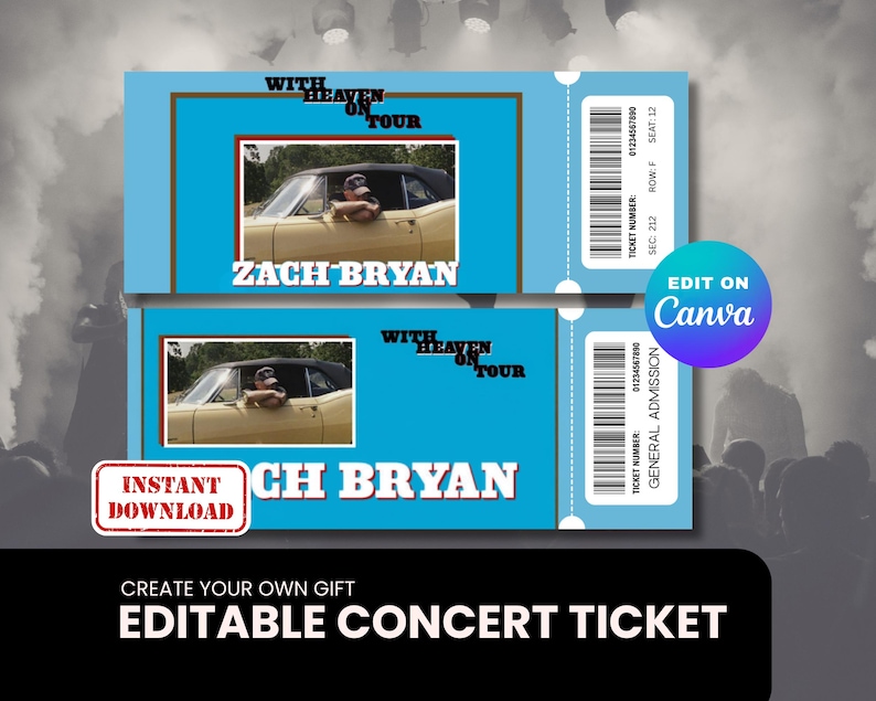 Zach Bryan With Heaven on Tour Ticket - Printable and Editable Canva ...