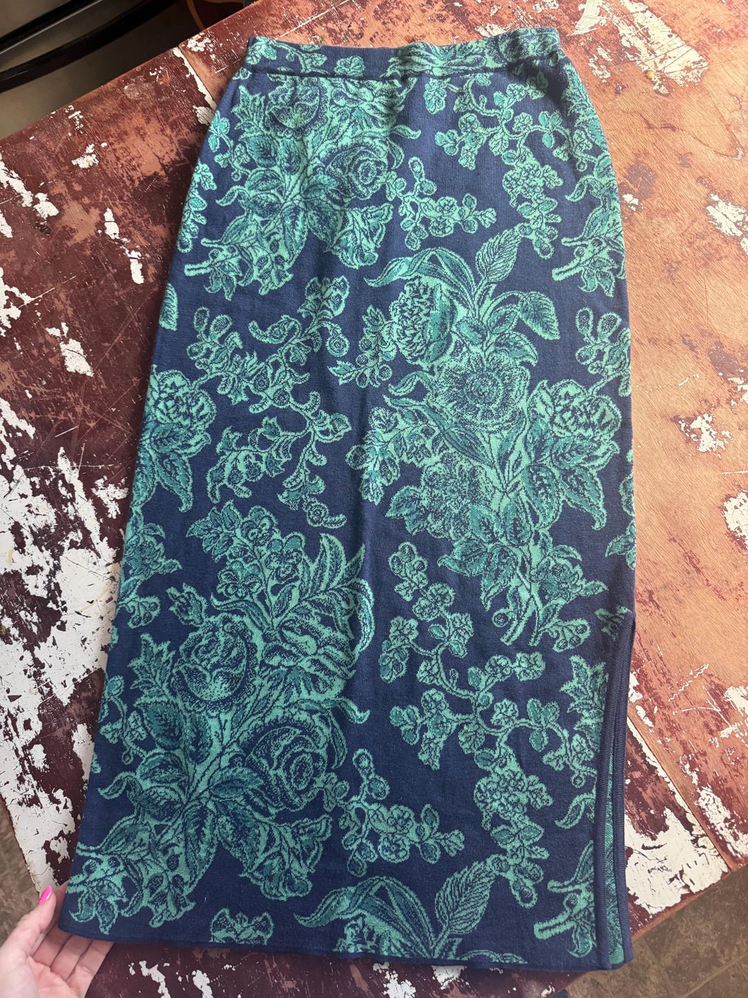 Peruvian Connection Pima Cotton Skirt Size S Jade Green Blue Floral ...