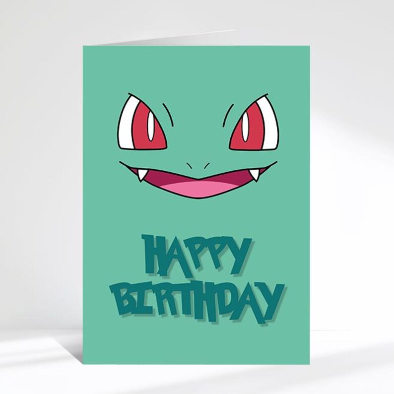 Pokemon Bulbasaur Birthday Card – Cute Funny Kids Anime – 5x7 Blank ...