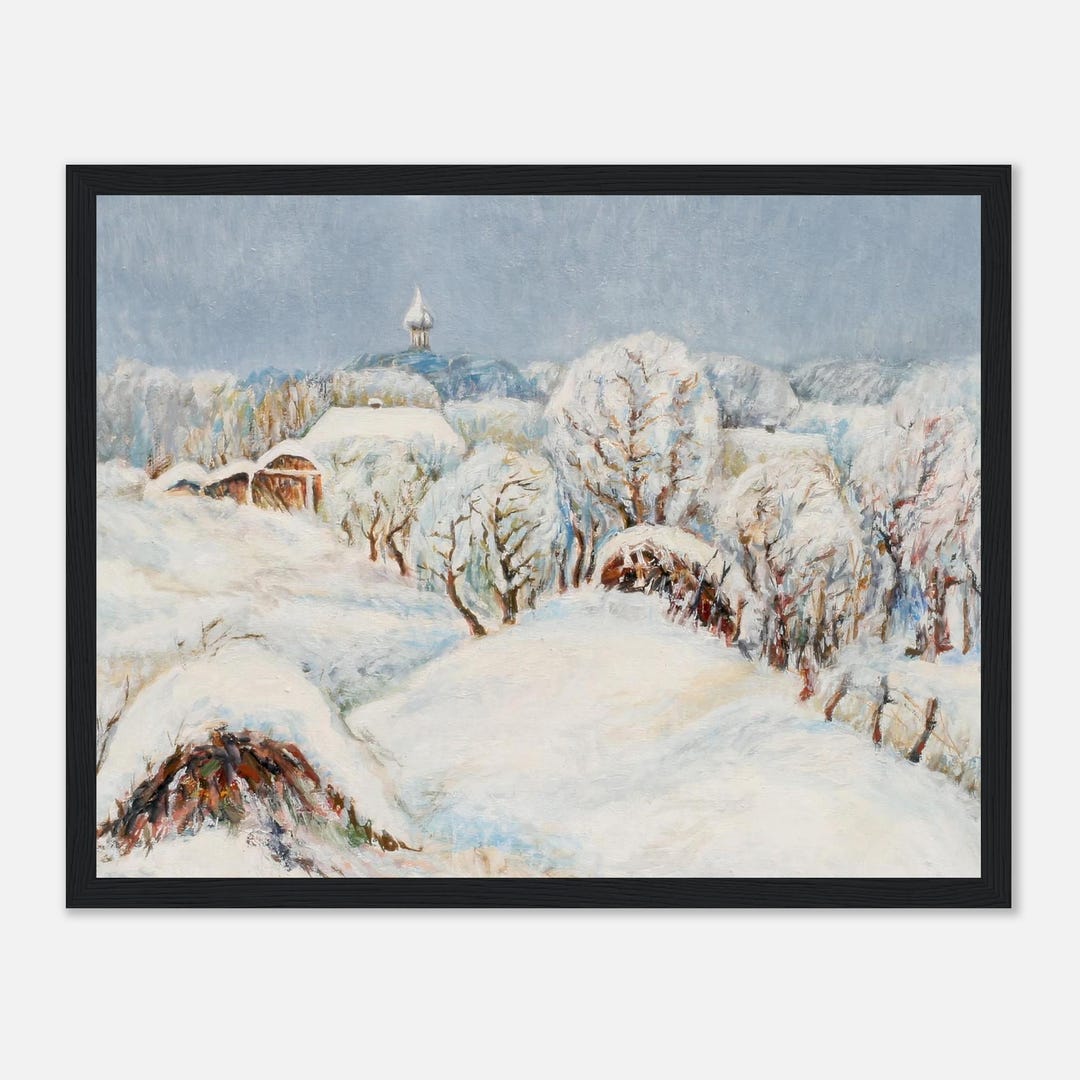 Original Impressionist Winter Landscape Painting - Serene Snow Village ...