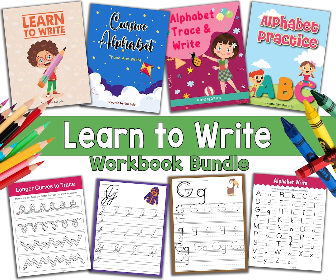 Handwriting Practice Workbook Bundle, Alphabet & Cursive, Preschool ...