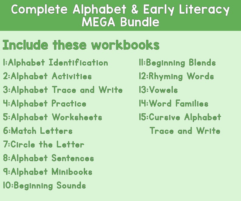 Alphabet Workbook Bundle Printable PDF, Letter Recognition Phonics ...