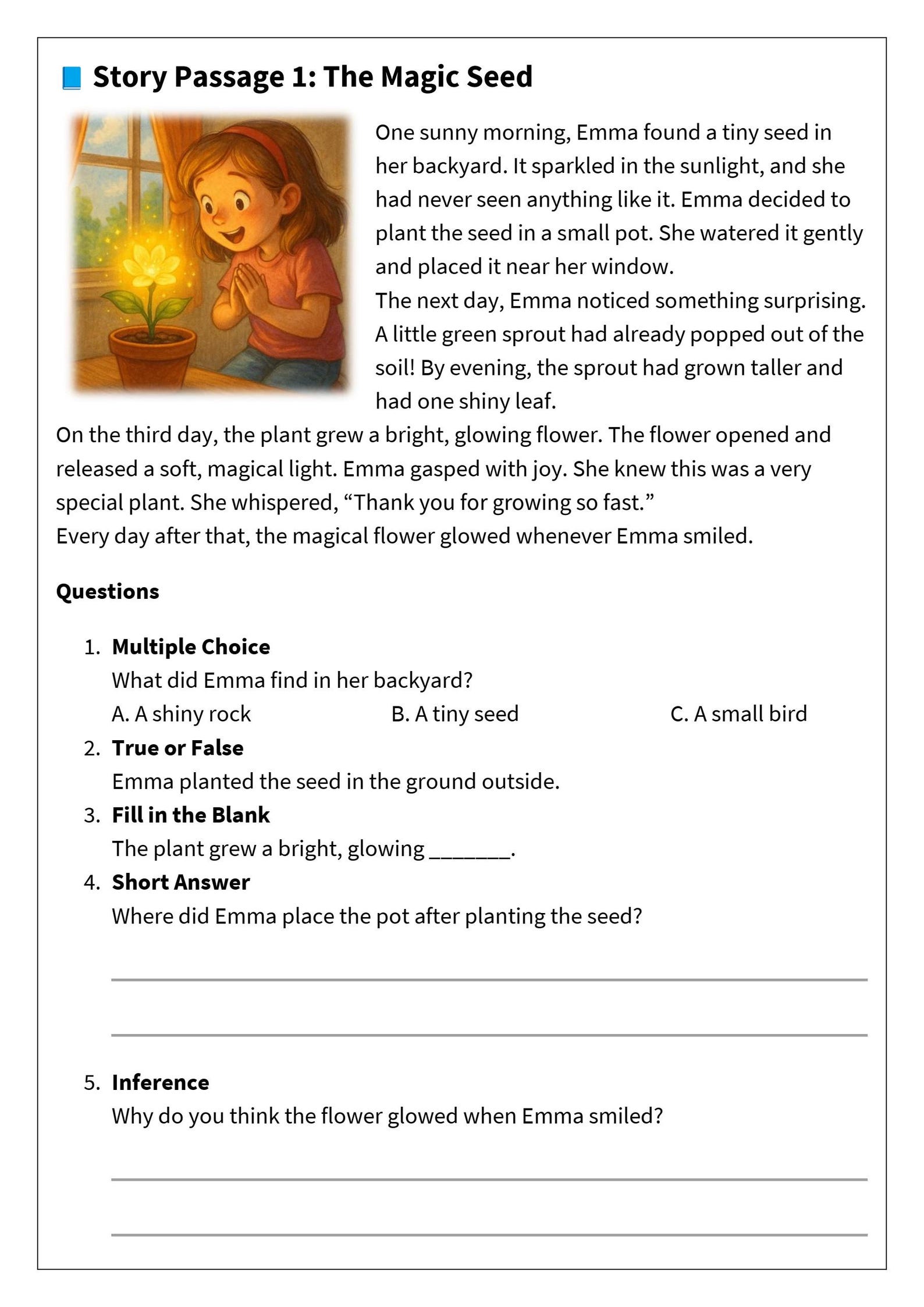 Grade 2 Reading Comprehension | Fiction Stories & Questions (PDF) - Etsy