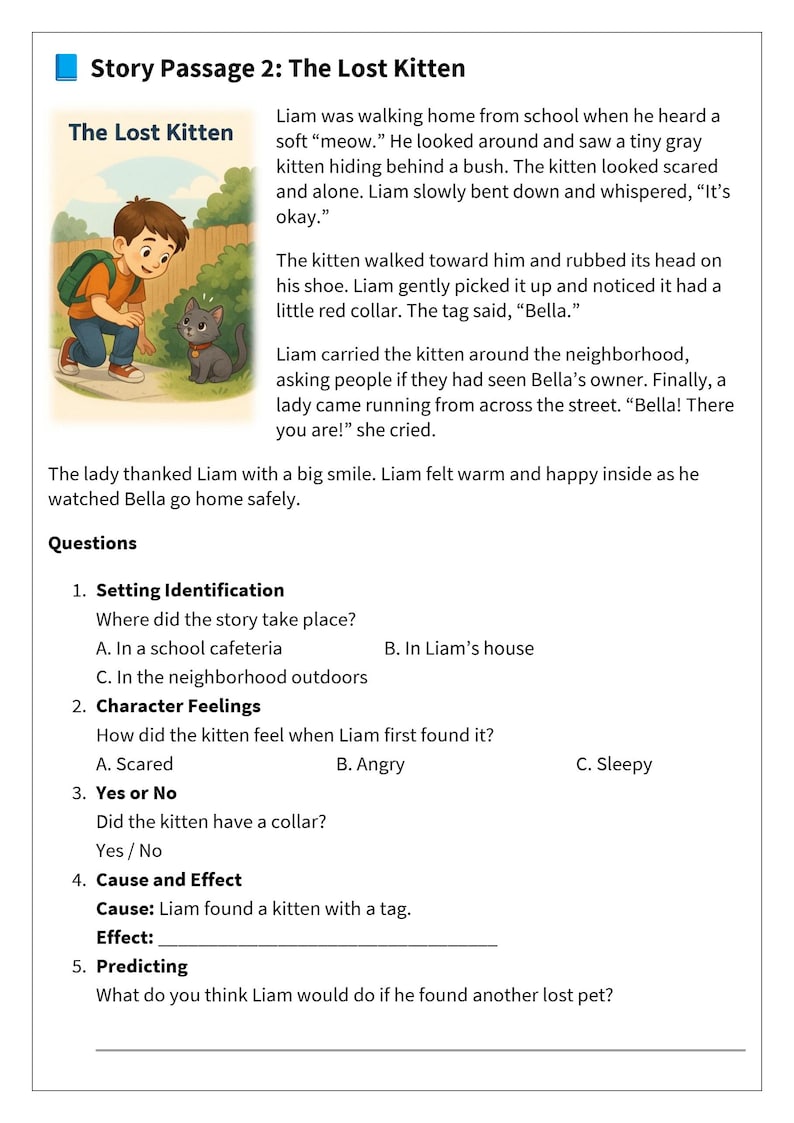 Grade 2 Reading Comprehension | Fiction Stories & Questions (PDF) - Etsy