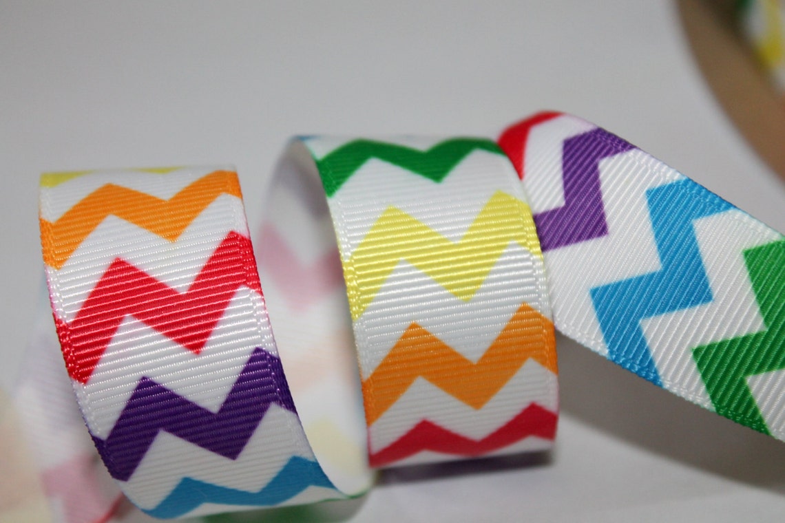 Rainbow Chevron Ribbon 7/8 Inch Rainbow Grosgrain Primary - Etsy