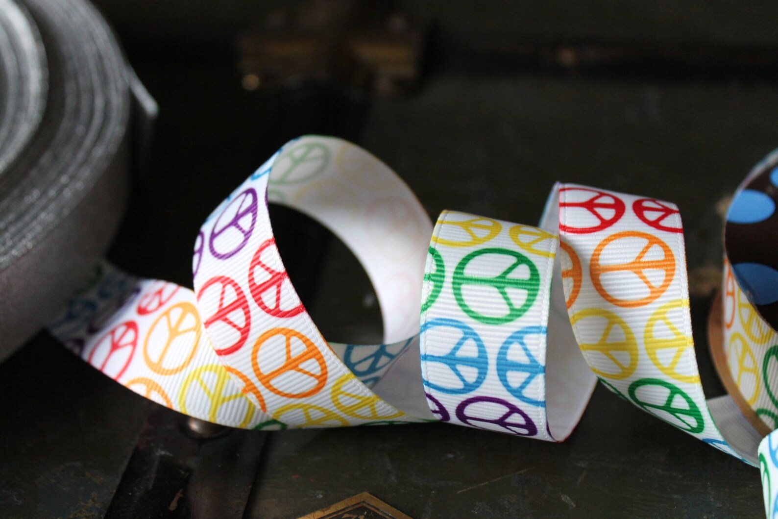 Rainbow Ribbon 7/8 Inch, PEACE SIGN Red, Yellow, Orange, Green, Blue ...