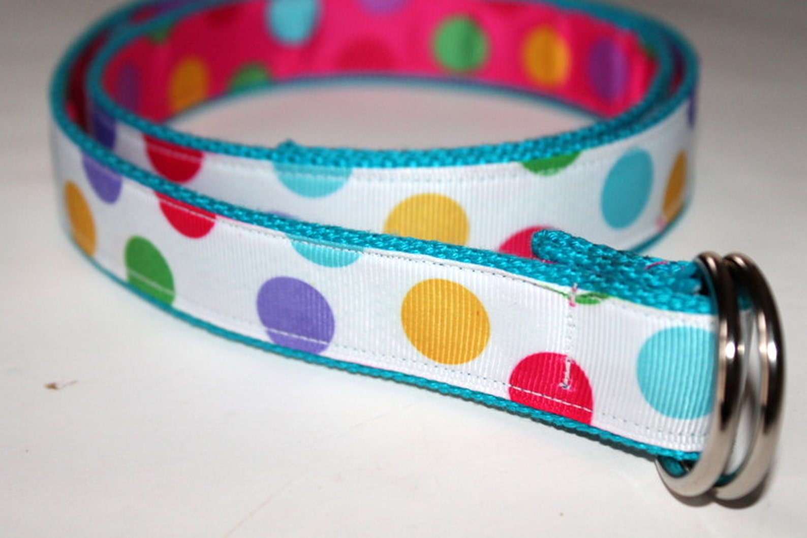 Hot Pink Ribbon Belt Reversible to Rainbow Polka Dots Girls - Etsy España