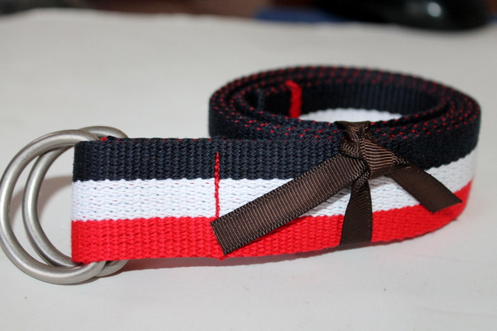 Kids Striped Belt Red, White and Blue Belt Striped D Ring Belt Navy and ...
