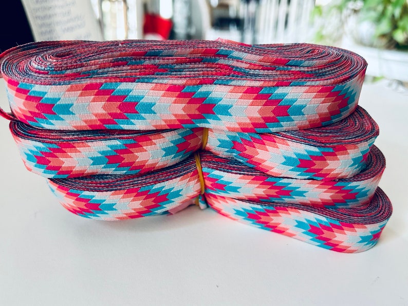 Aztec Pattern Ribbon, Turquoise and Pink Woven Ribbon 7/8 Wide - Etsy