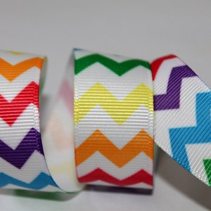 Rainbow Chevron Ribbon 7/8 Inch, Rainbow Grosgrain Primary Color Ribbon ...