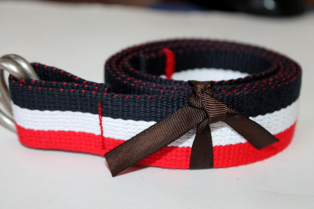 Kids Striped Belt Red, White and Blue Belt Striped D Ring Belt Navy and ...
