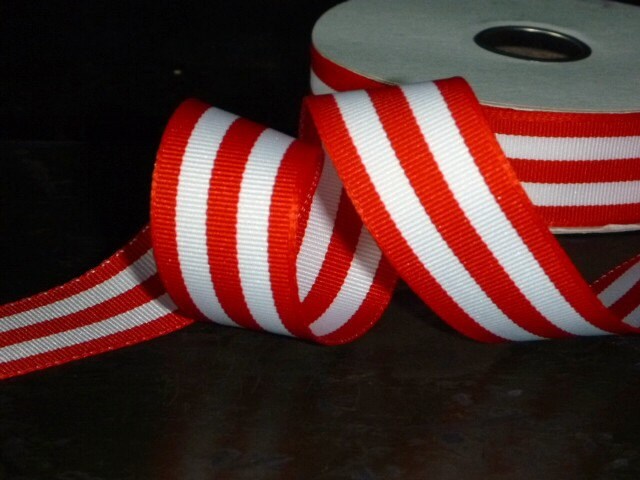 Ribbon Red and White Stripe 1 inch wide 20 or 10 yards | Etsy