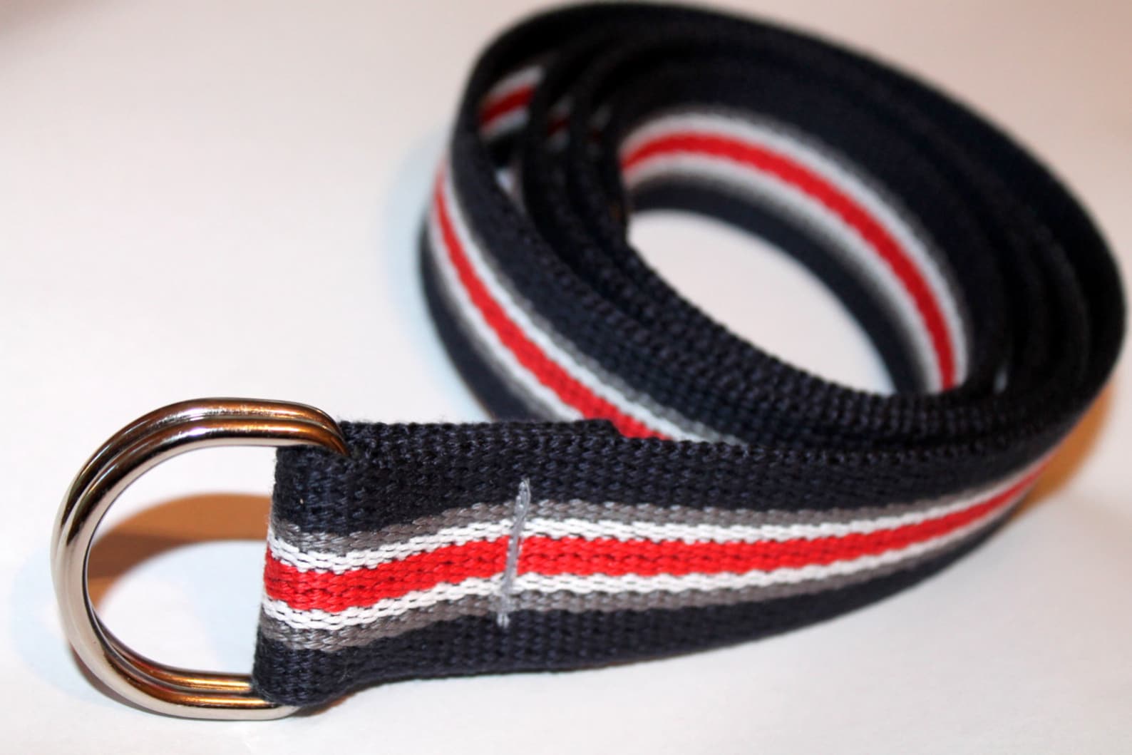 Navy Striped Webbing Belt Red and Grey Belt Navy Stripe D Ring Striped ...