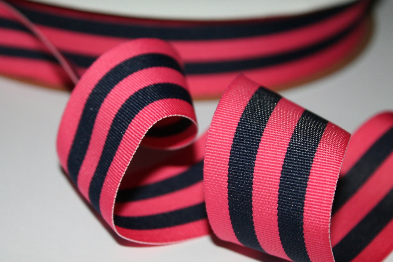 Pink and Navy Ribbon Wide Striped Ribbon Wide Grosgrain Ribbon Pink and ...