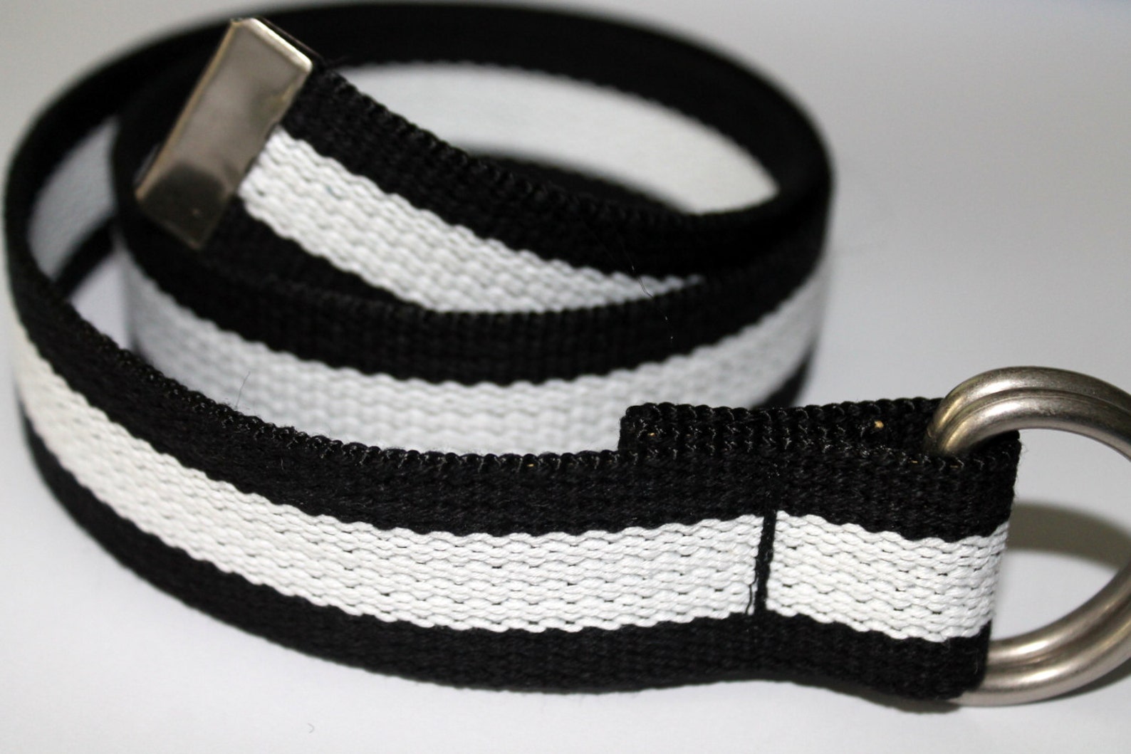 Striped Webbing Belt Black and White Men Ladies Belt 1.25" Wide Black ...