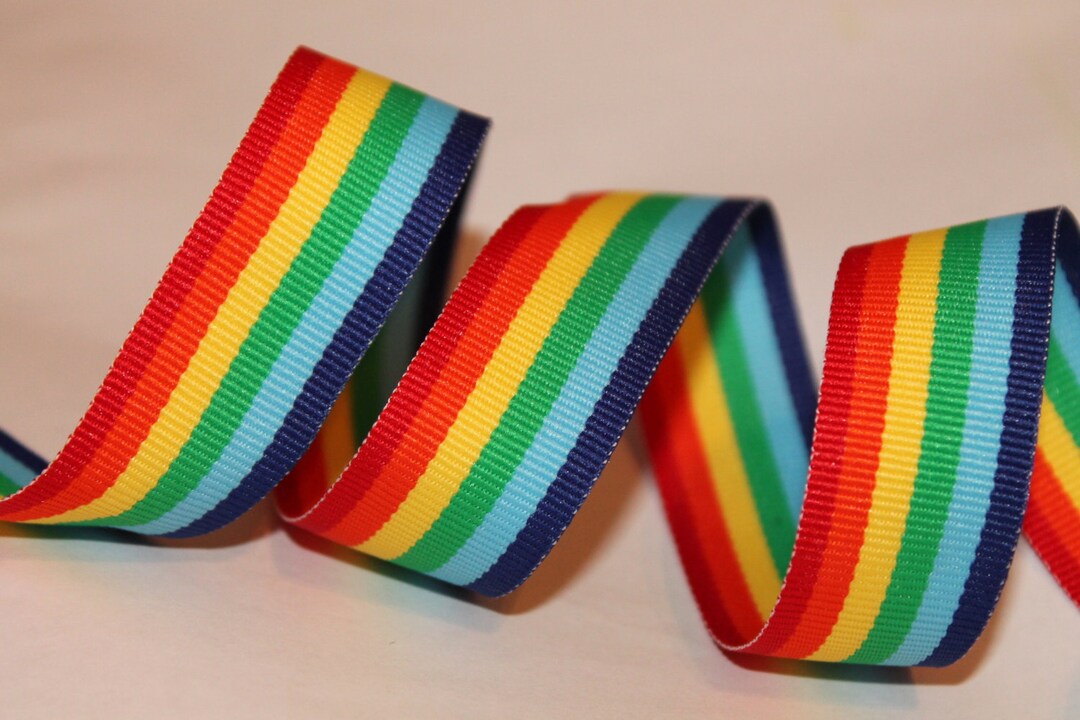 Rainbow Stripe Ribbon 7/8 Inch, Red, Yellow, Orange, Green and Blue, 5 ...