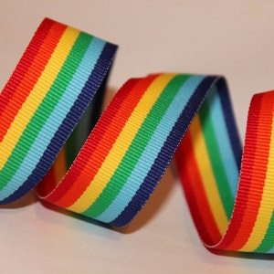 Rainbow Stripe Ribbon 7/8 Inch, Red, Yellow, Orange, Green and Blue, 5 ...