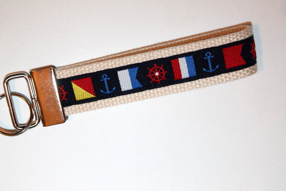 Nautical Flag Key Fob Key Chain Anchors and Wheels - Etsy