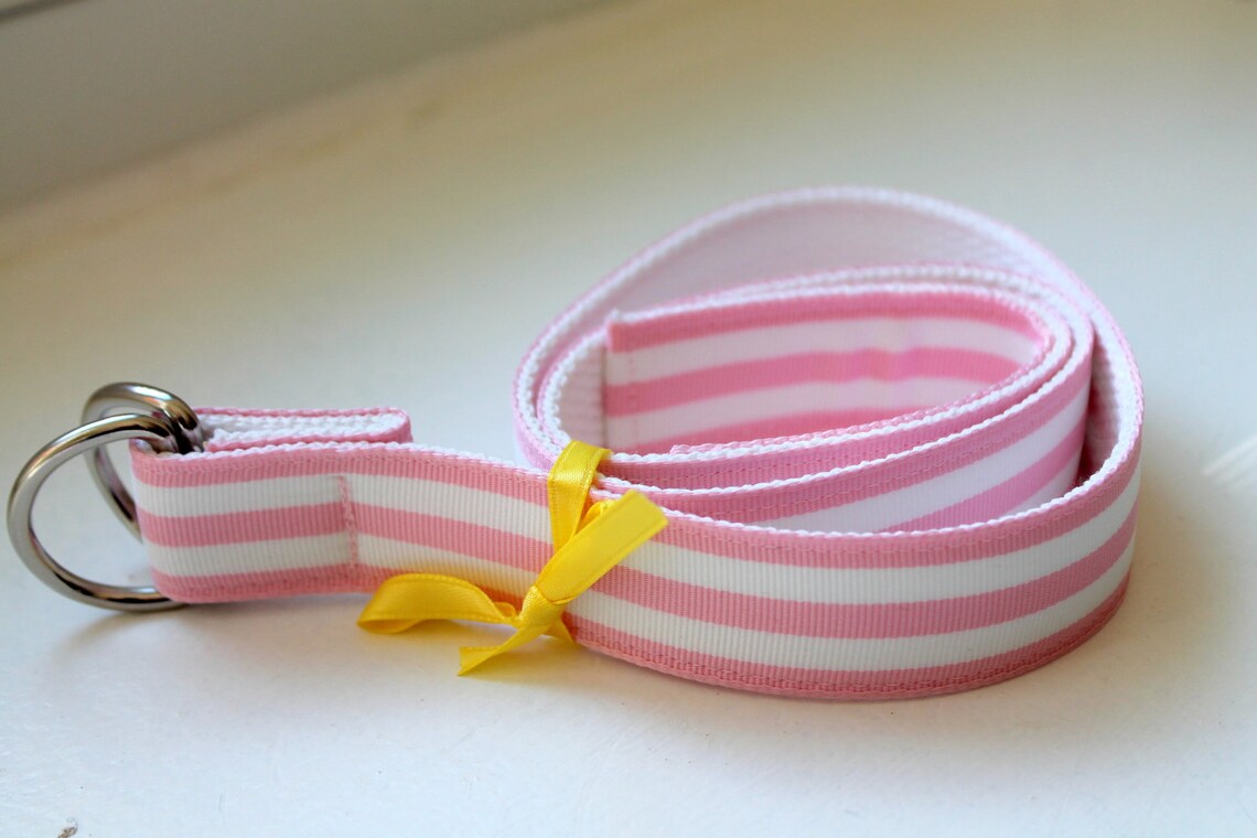 Girls Ribbon Belt Pink Stripe Belt Pink and White Stripe Belt - Etsy