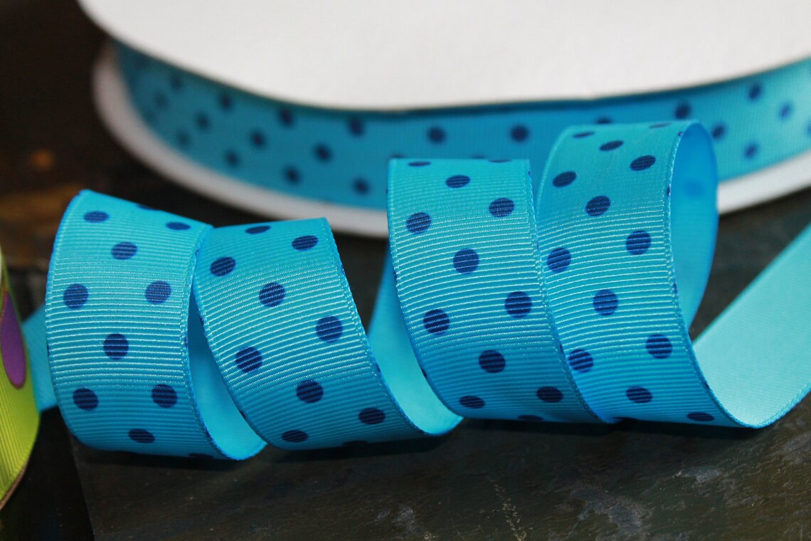 Turquoise and Navy Pin Dot Ribbon Nautical Ribbon 5 or 10 Yards Pin ...