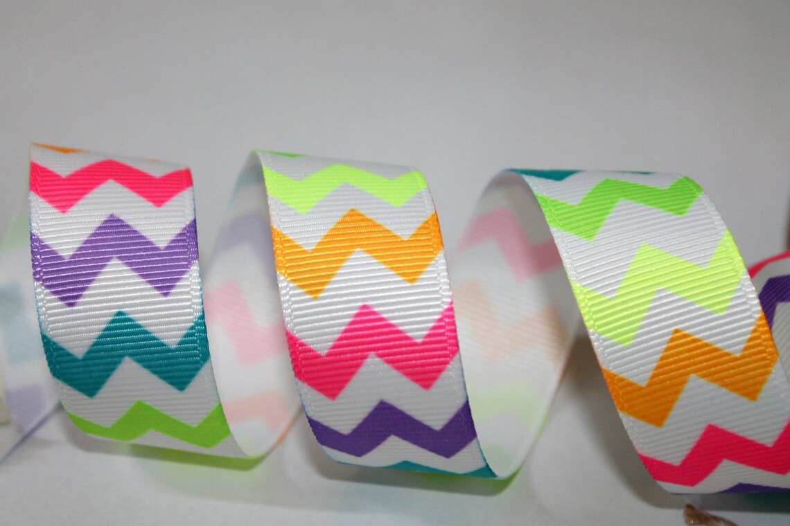 Neon Chevron Ribbon 7/8 Inch 10 or 20 Yards Rainbow Ribbon - Etsy