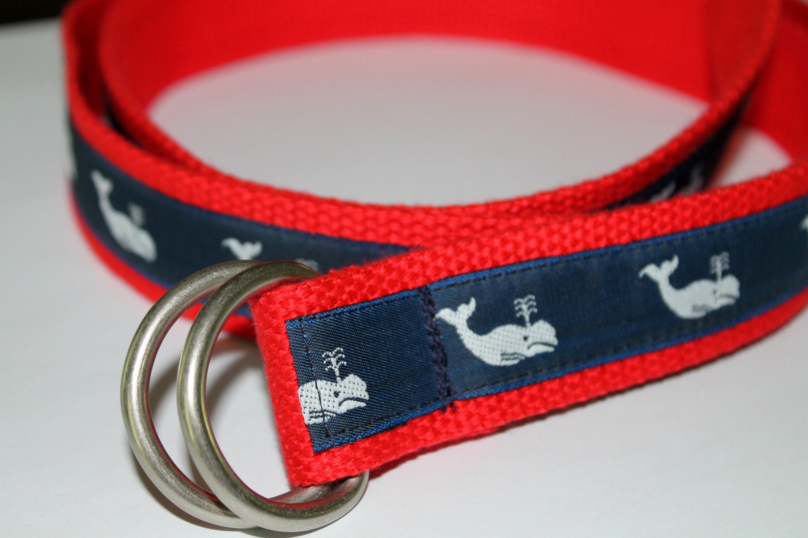 Whale Belt Navy Blue D Ring Green Whale Belt Nautical D Ring Belt Men's ...