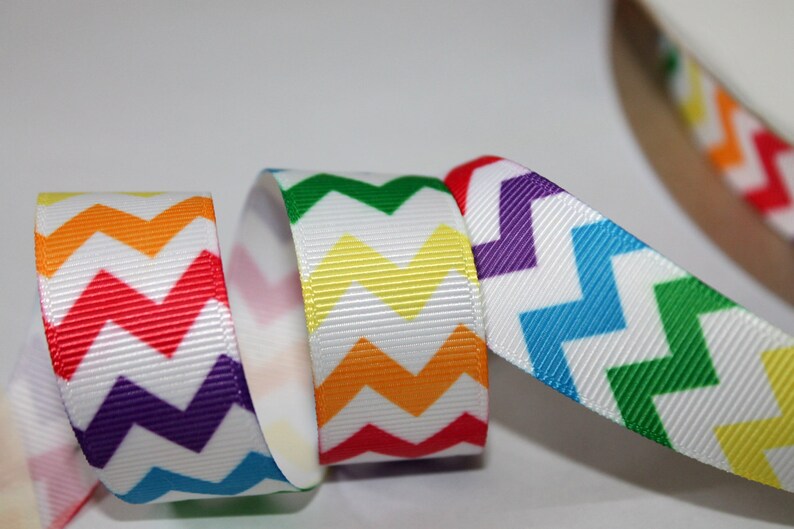 Rainbow Chevron Ribbon 7/8 Inch Rainbow Grosgrain Primary - Etsy