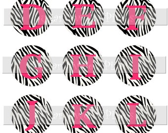 INSTANT DOWNLOAD Hot Pink Zebra Alphabet Font 1 inch Circle | Etsy