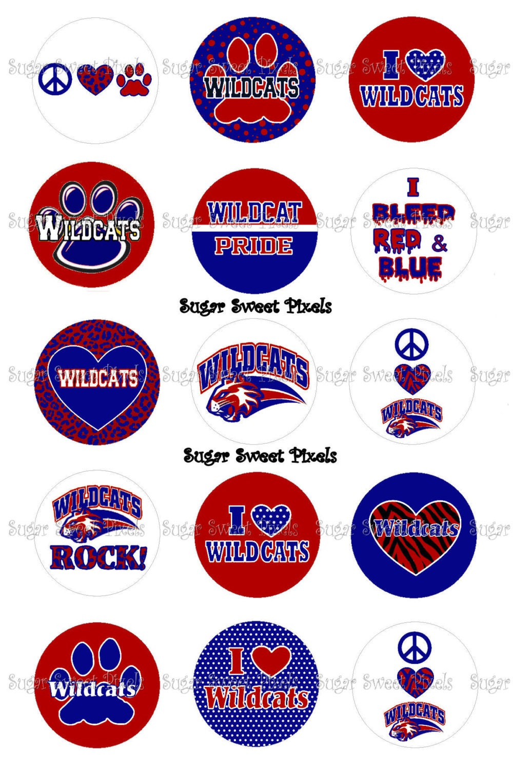 INSTANT DOWNLOAD Red & Blue Wildcats School Mascot 1 Inch - Etsy