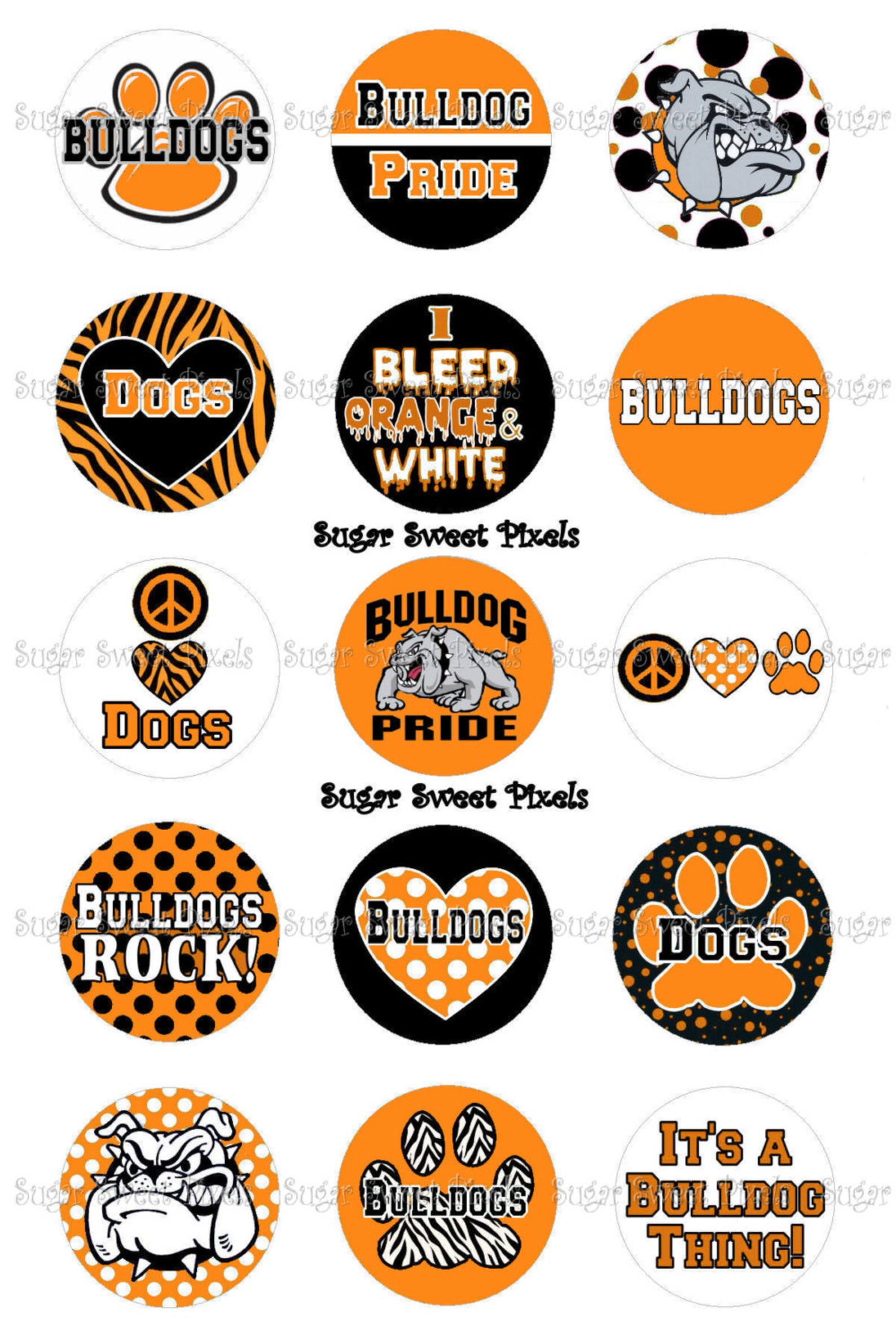 INSTANT DOWNLOAD Orange Bulldogs School Mascot 1 Inch Circle - Etsy