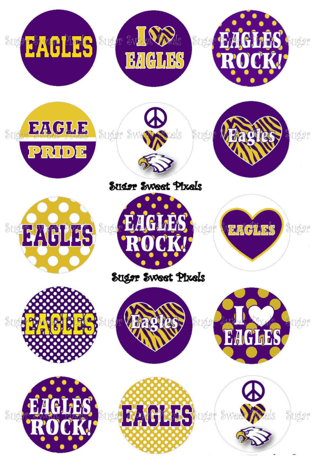 INSTANT DOWNLOAD Eagles Purple Gold School Mascot 1 Inch - Etsy