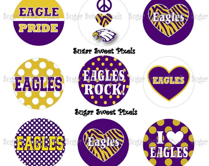 INSTANT DOWNLOAD Eagles Purple Gold School Mascot 1 Inch Circle ...