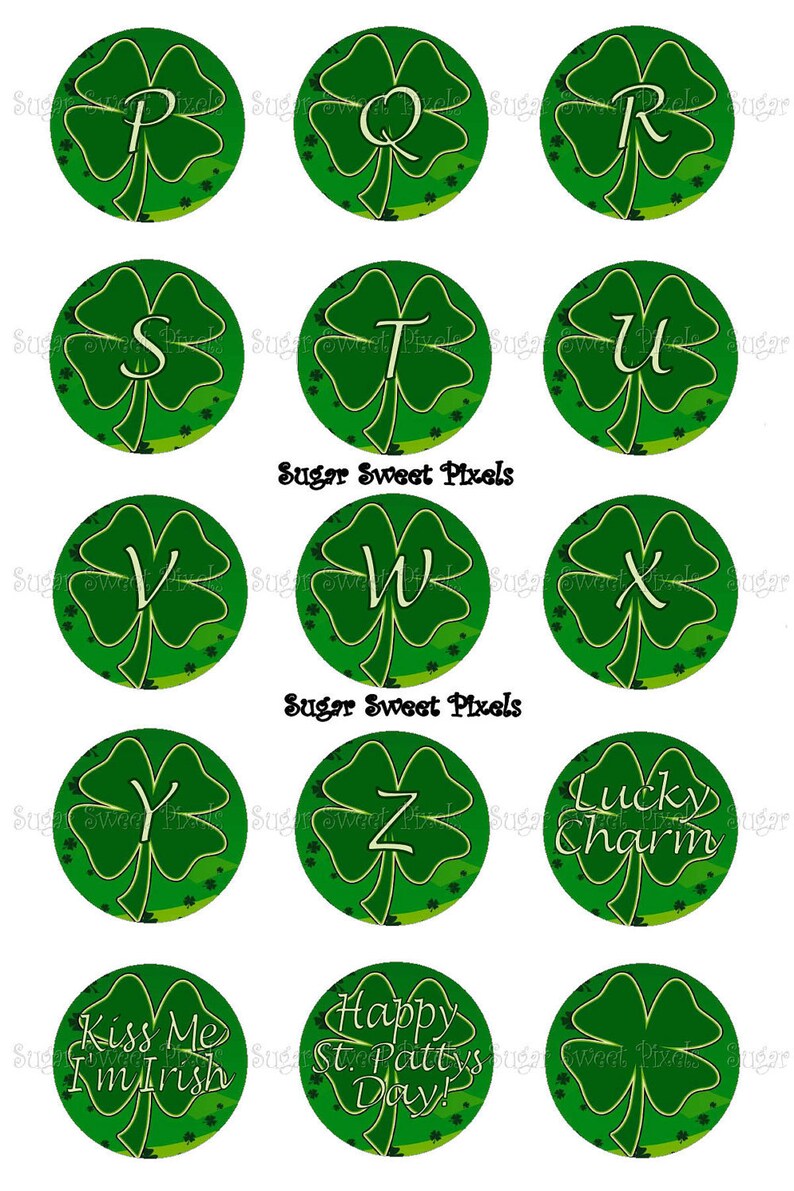 INSTANT DOWNLOAD St Patricks Day Clover Alphabet 1inch Circle - Etsy