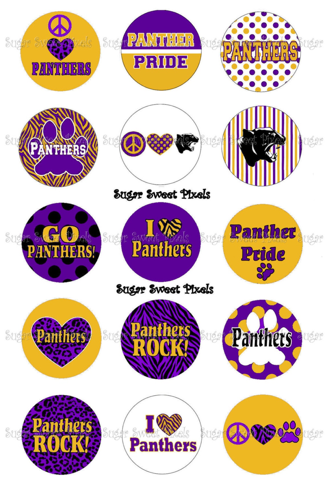 INSTANT DOWNLOAD Purple Gold Panthers 2 School Mascot 1 Inch | Etsy