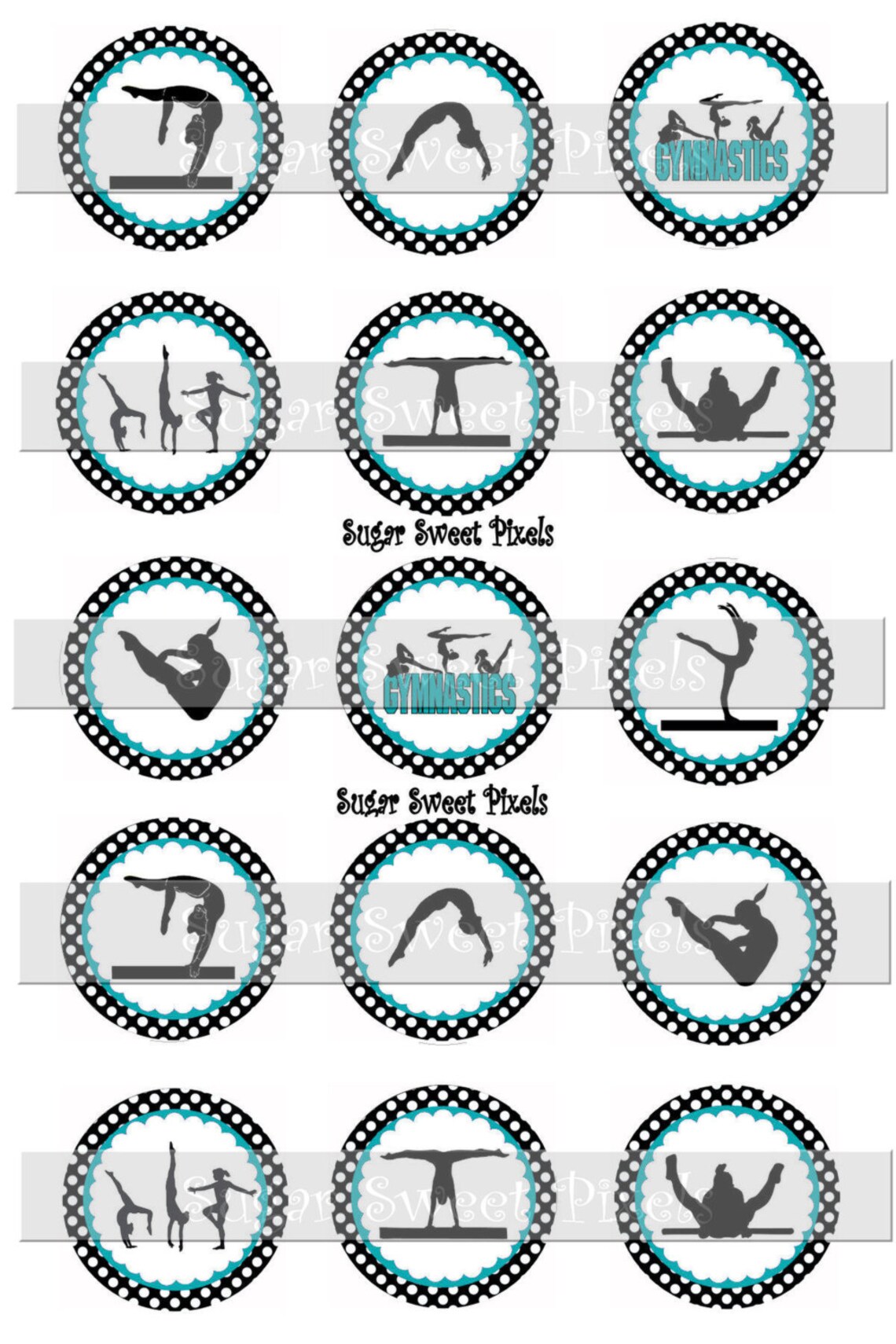 INSTANT DOWNLOAD Teal Blue Black Polka Dot Border Gymnastics 1 - Etsy