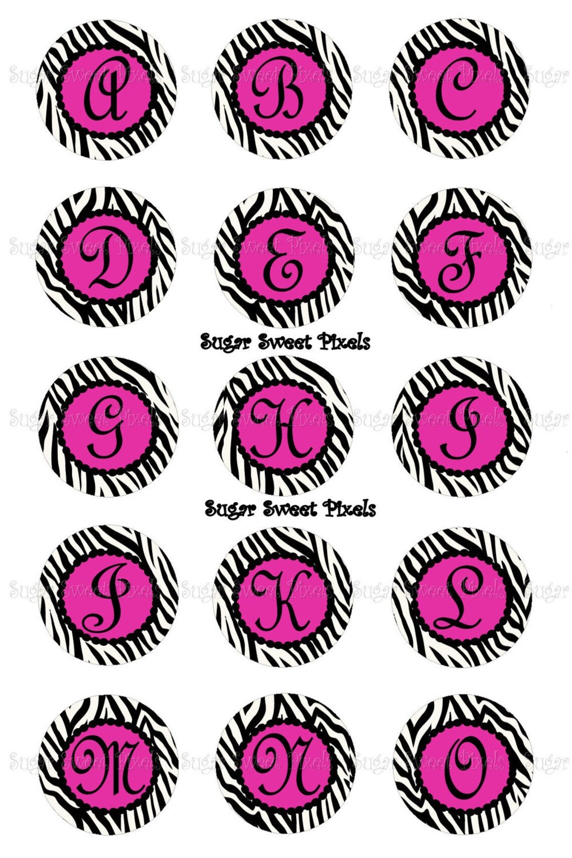 INSTANT DOWNLOAD Hot Pink Zebra Alphabet Font 1 Inch Circle - Etsy