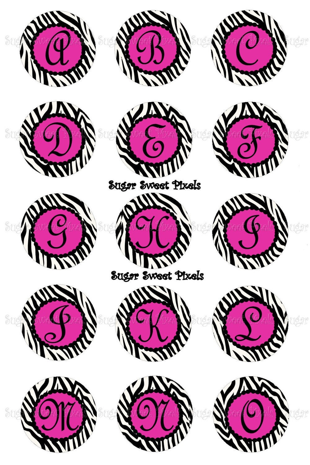 INSTANT DOWNLOAD Hot Pink Zebra Alphabet Font 1 Inch Circle - Etsy