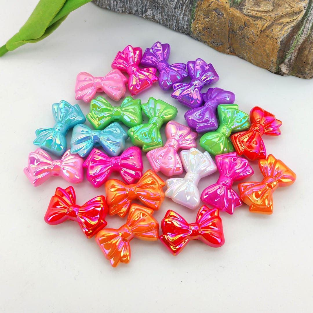 31x21mm Large Bow Beads - Acrylic Candy Solid Colored Plating Beads DIY ...