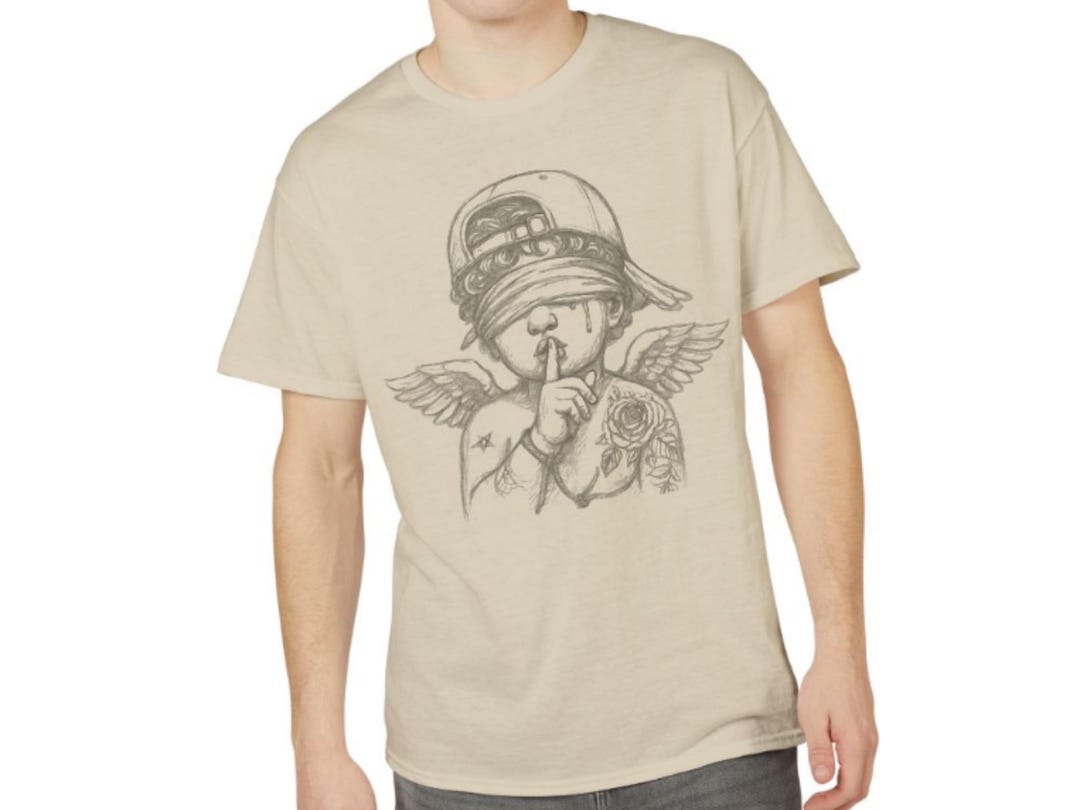 Shh Angel Boy T-shirt | Shushing Winged Cherub Illustration, Streetwear ...