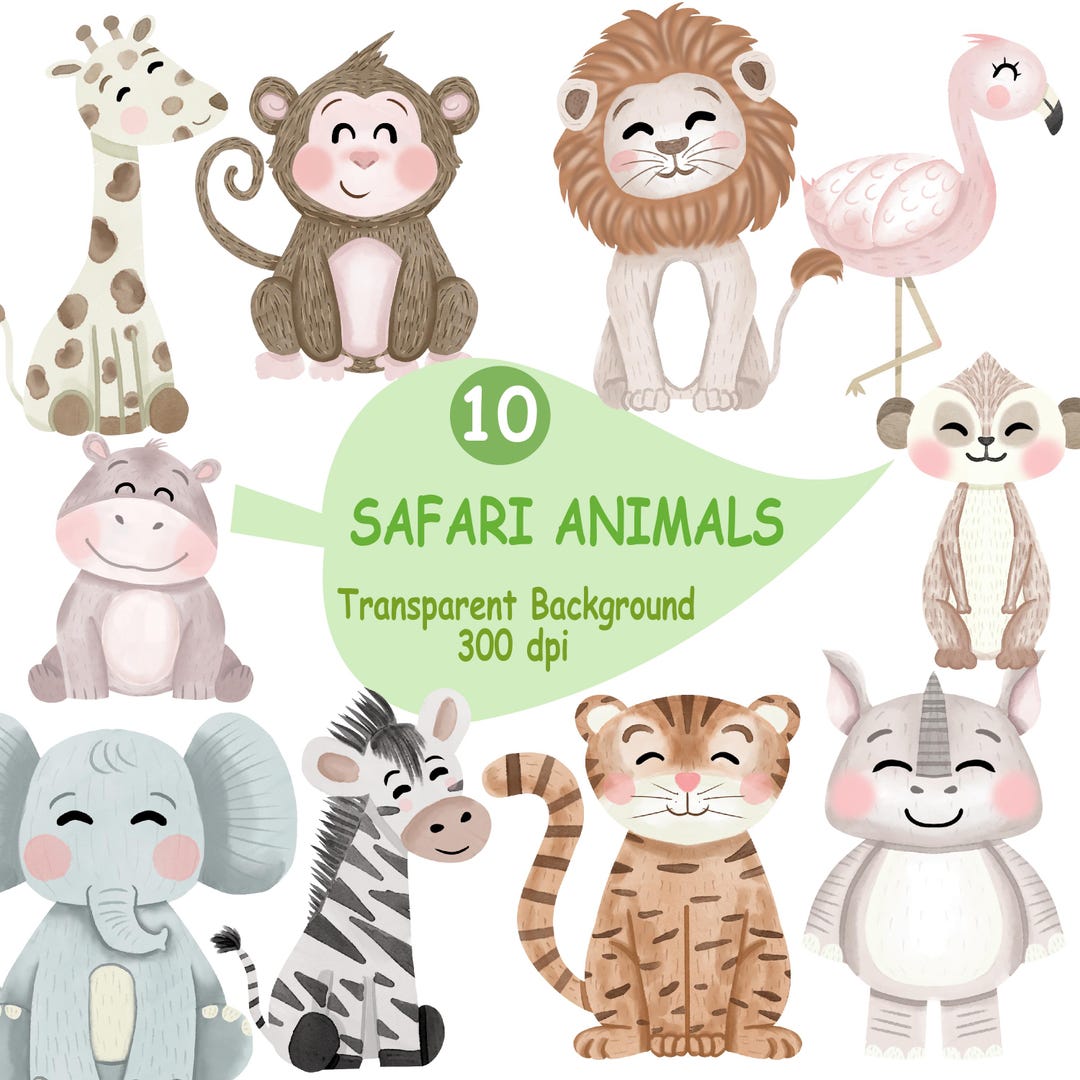 Safari Animal Bundle, Baby Animals, Cute Lion, Cute Elephant, Baby ...