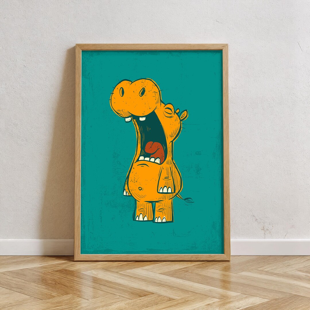 Hippo Scream: Whimsical Creature Art Print (digital Download) - Etsy