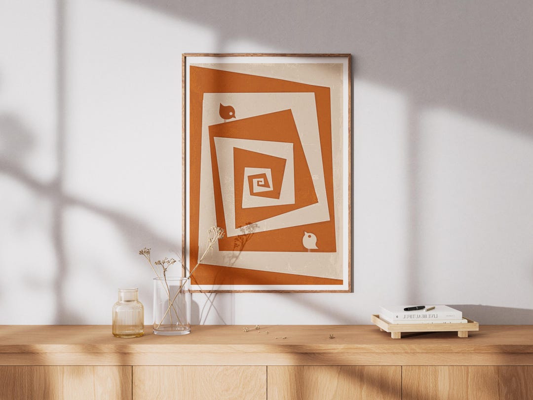 Ying & Yanga: Minimalist Bird Spiral Print, Abstract Wall Art (digital ...