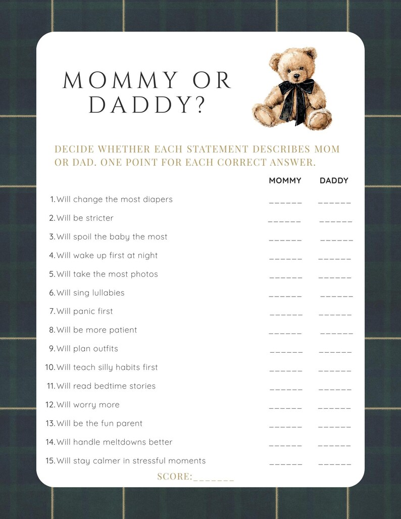 Mommy or Daddy Baby Shower Game Printable, Guess Who Game, Fun Baby ...