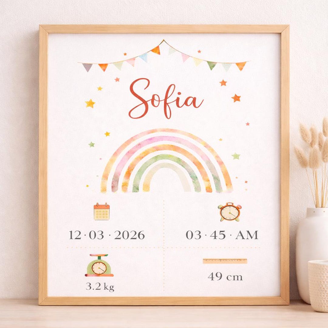 Personalized Baby Name Print, Custom Nursery Wall Art, Birth Details ...